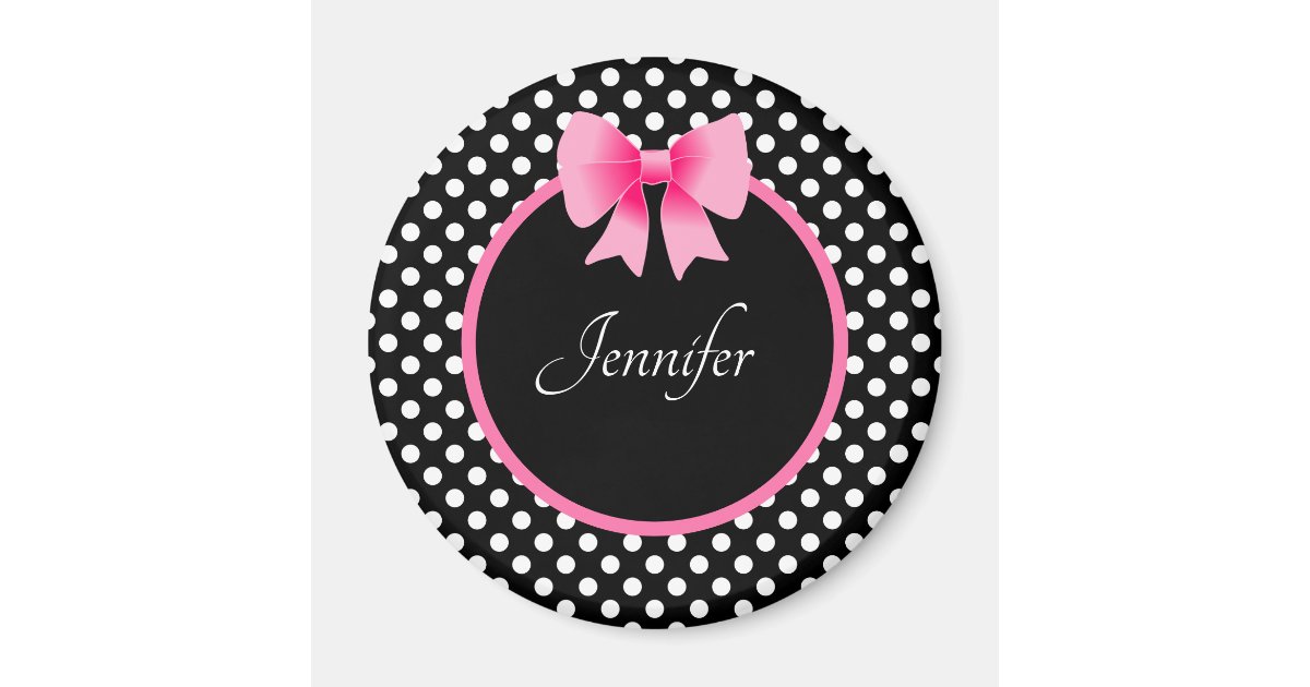 Personalized Name Cute Pink Bow Magnet | Zazzle