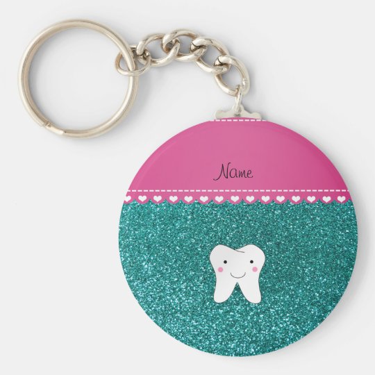 Personalized name cute tooth aqua glitter keychain | Zazzle.com