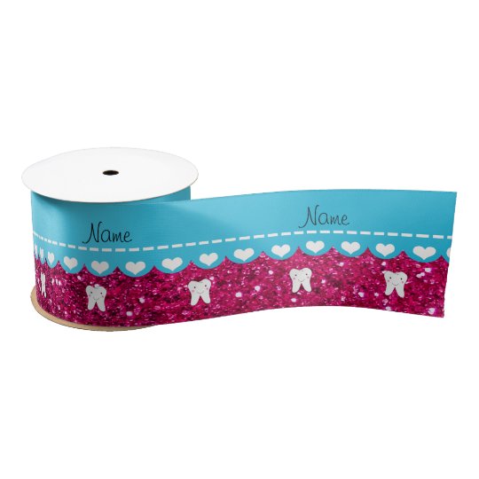 Personalized name cute tooth pink glitter satin ribbon | Zazzle.com