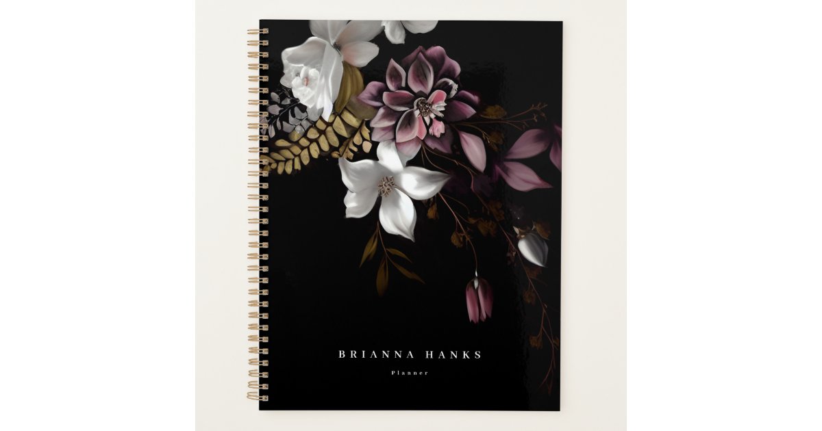 Personalized Name Dark and Moody Floral Planner | Zazzle