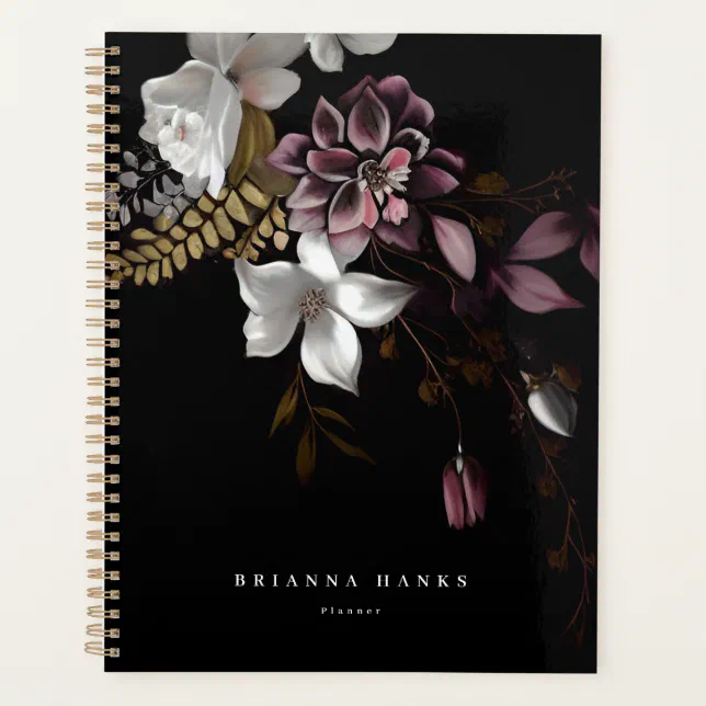 Personalized Name Dark and Moody Floral Planner | Zazzle