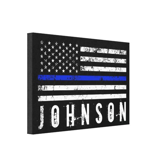 Personalized Name Distressed Police Flag Canvas Print | Zazzle.com