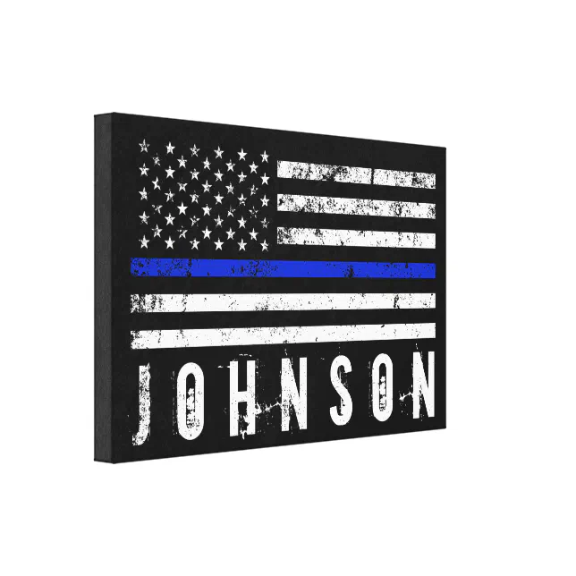 Personalized Name Distressed Police Flag Canvas Print | Zazzle