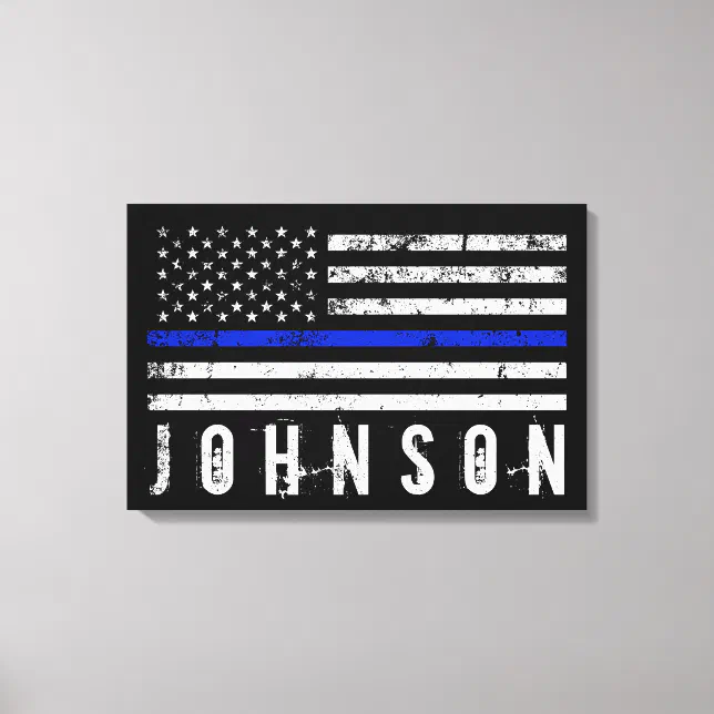 Personalized Name Distressed Police Flag Canvas Print | Zazzle