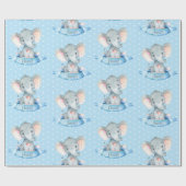 Personalized Name Elephant Baby Boy Blue and Gray Wrapping Paper | Zazzle