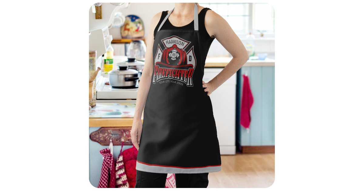 Personalized NAME Firefighter Helmet Fire Rescue Apron | Zazzle