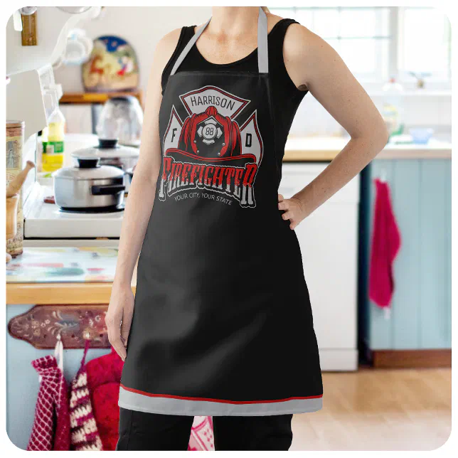 Personalized NAME Firefighter Helmet Fire Rescue Apron | Zazzle