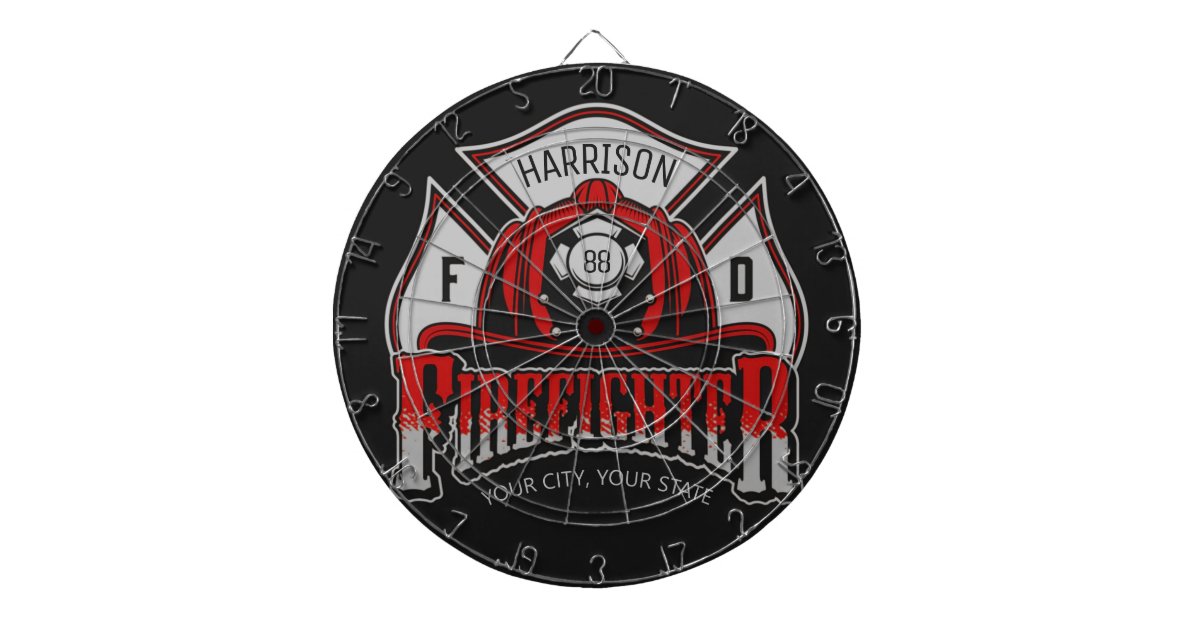 Personalized NAME Firefighter Helmet Fire Rescue Dart Board | Zazzle
