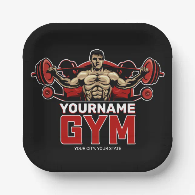 Personalized NAME Fitness Home GYM Weight Lifting Paper Plates | Zazzle