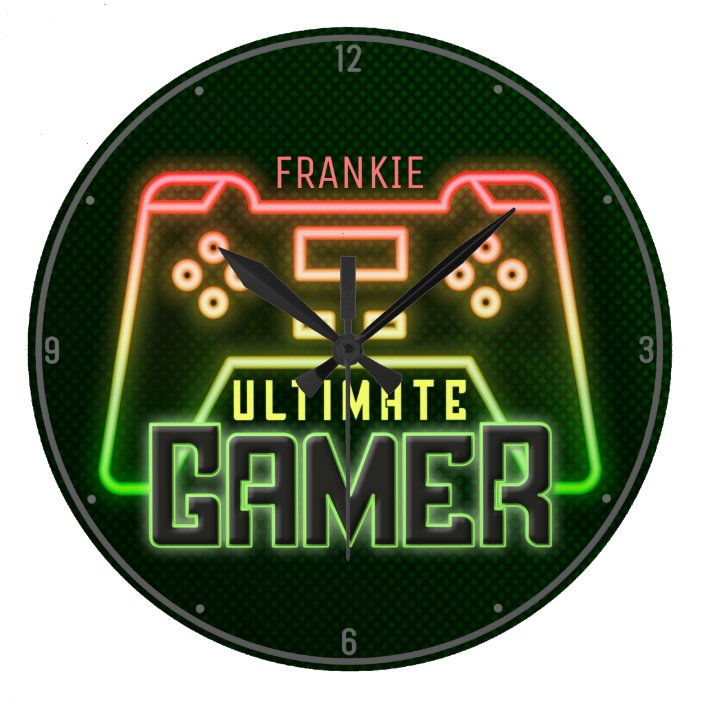 Personalized NAME Gamer Faux Neon Retro Video Game Large Clock | Zazzle.com