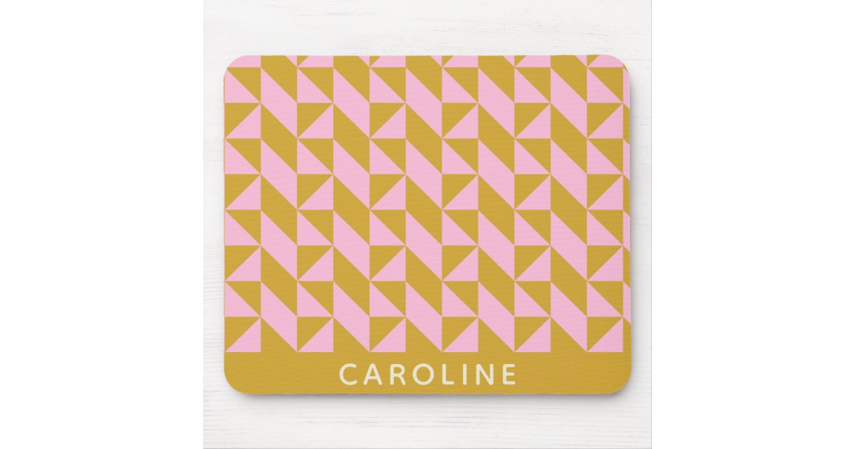 Personalized Name Geometric Modern Pink Yellow Mouse Pad | Zazzle