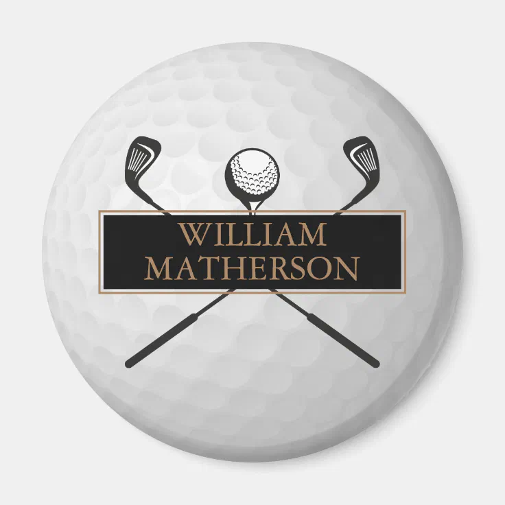 Personalized Name Gold and Black Golf Ball Magnet | Zazzle