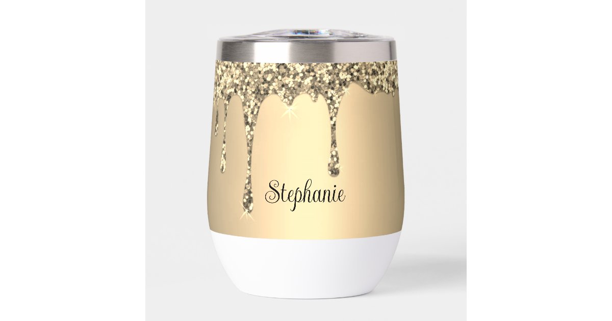 Personalized name Gold Drip Script Monogram Thermal Wine Tumbler | Zazzle