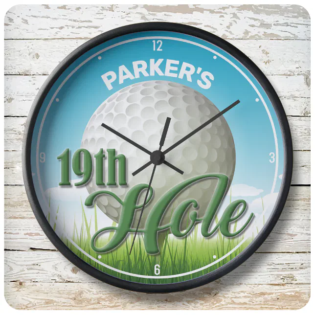 Personalized NAME Golfer Golf Pro Ball 19th Hole Large Clock | Zazzle