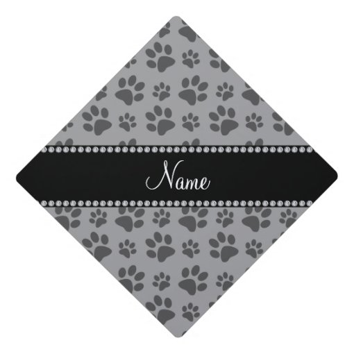 Personalized name grey dog paw prints graduation cap topper | Zazzle