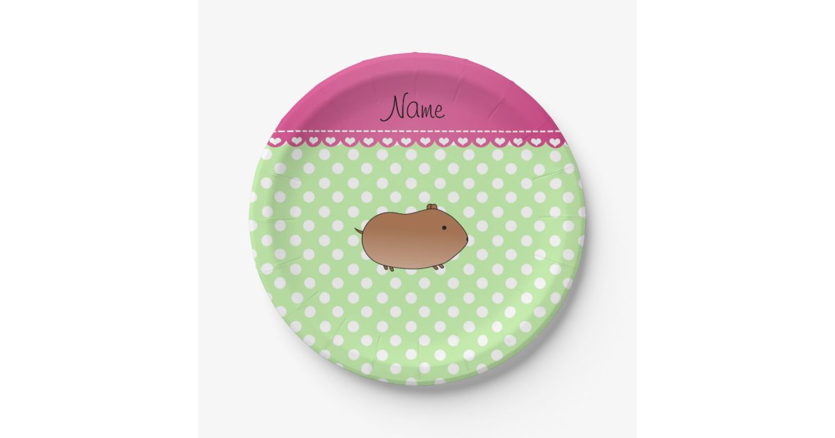 Personalized name hamster green white dots paper plates | Zazzle