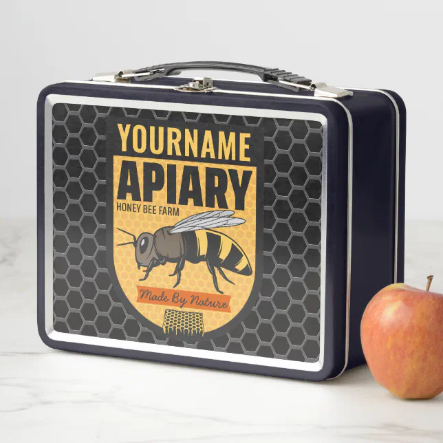 Personalized NAME Honey Bee Apiary Beehives Farm Metal Lunch Box | Zazzle