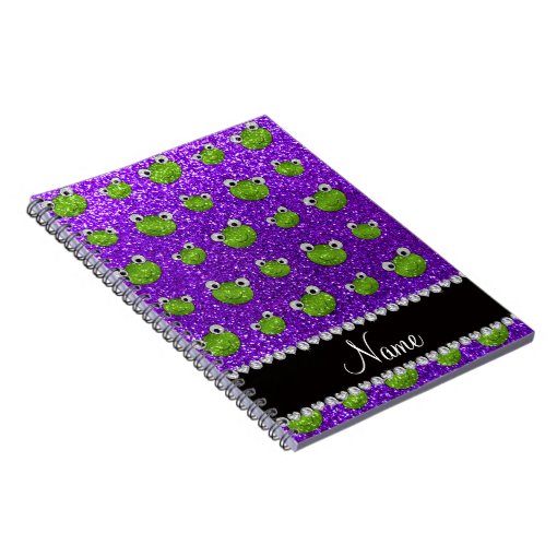 Personalized name indigo purple glitter frogs notebook | Zazzle