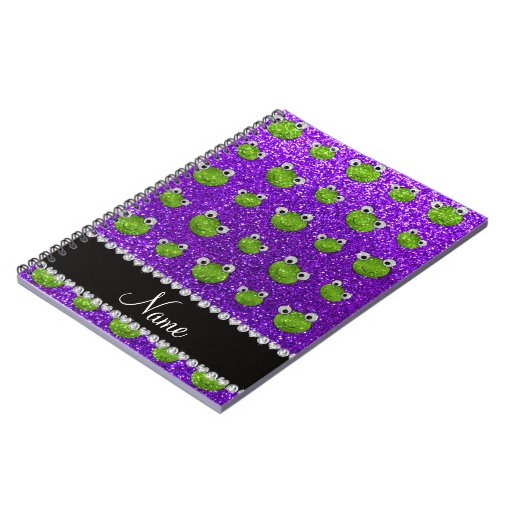 Personalized name indigo purple glitter frogs notebook | Zazzle