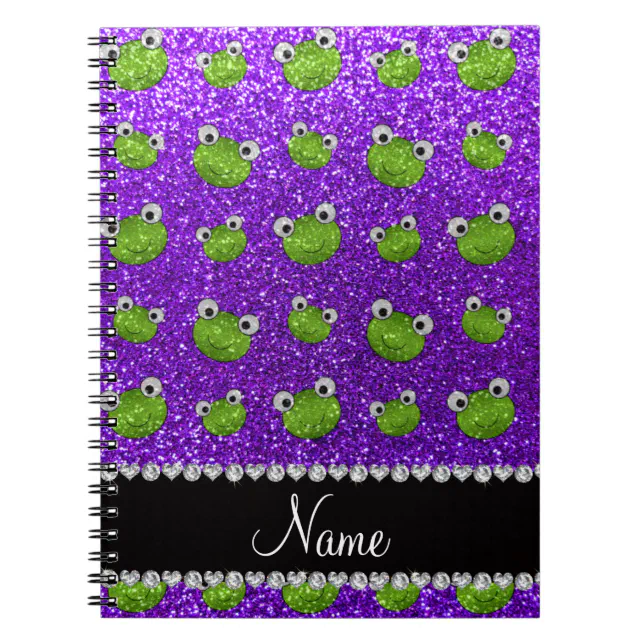 Personalized name indigo purple glitter frogs notebook | Zazzle