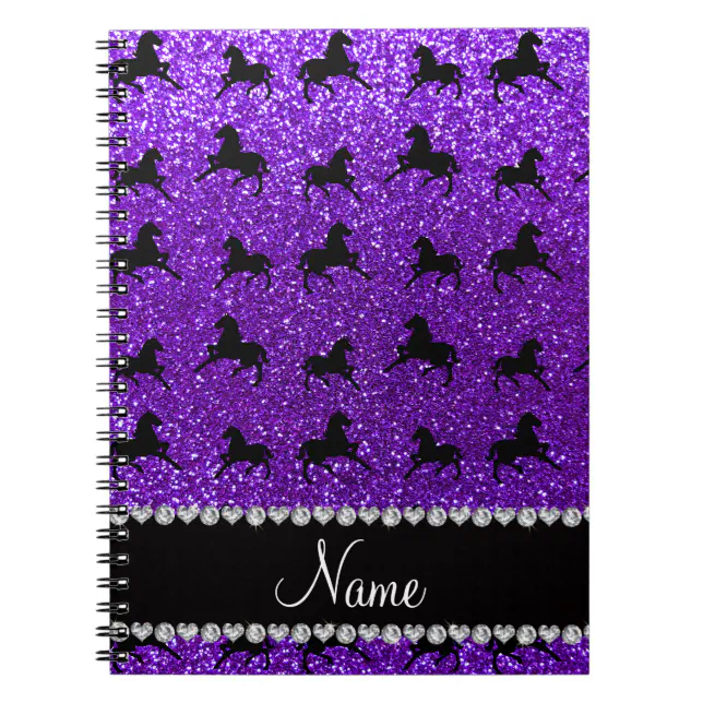 Personalized name indigo purple glitter horses notebook | Zazzle