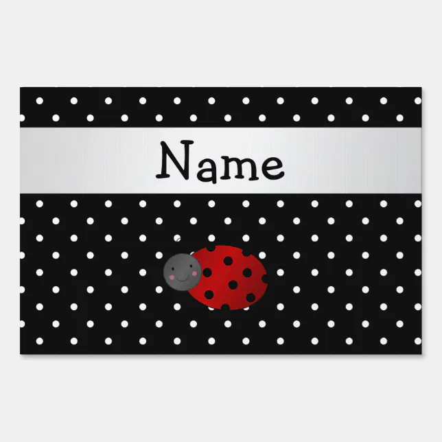 Personalized name ladybug black polka dots yard sign | Zazzle