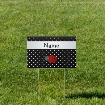 Personalized name ladybug black polka dots yard sign | Zazzle