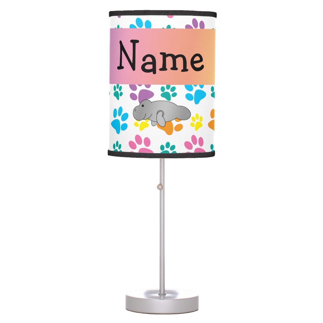 Personalized name manatee rainbow paws table lamp | Zazzle