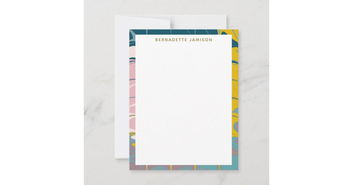 Personalized Name Marble Border Stationery Lover Note Card | Zazzle