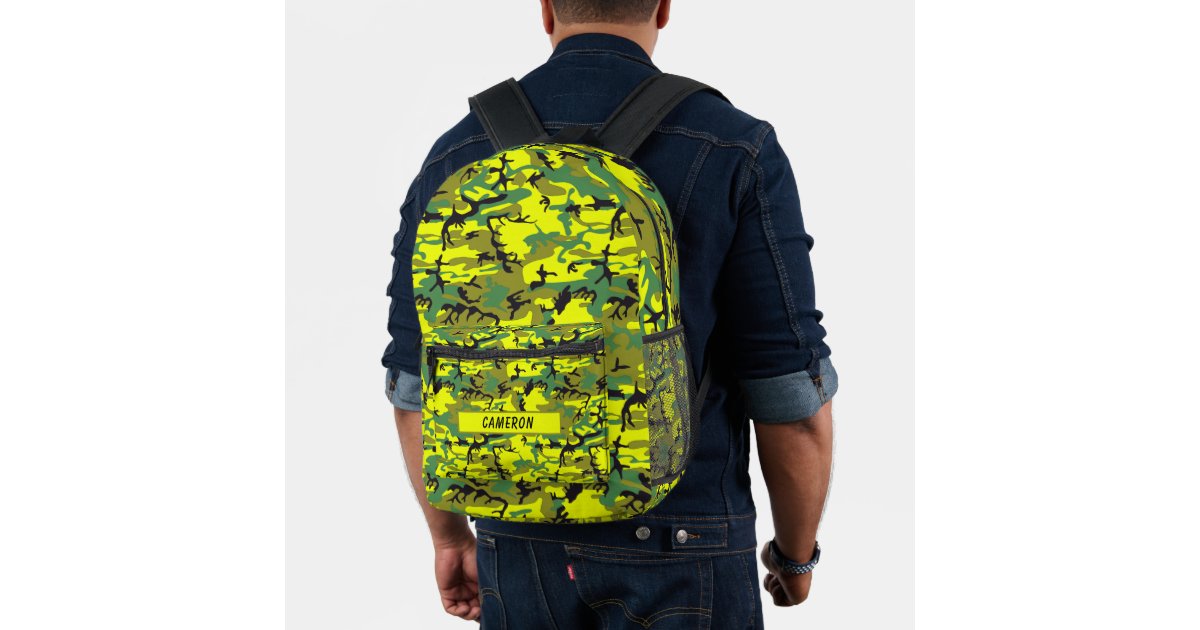 Personalized Name Military Yellow Green Camouflage Printed Backpack ...