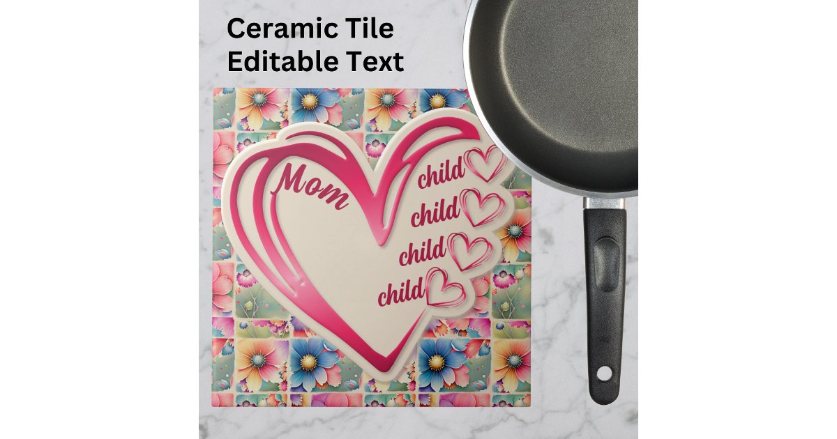 Personalized Name Mom Kids Floral All Over Print Ceramic Tile | Zazzle