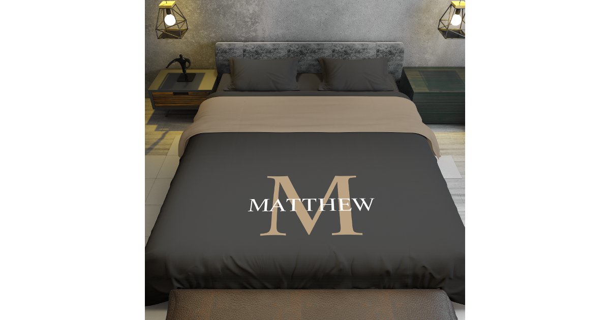Personalized Name Monogram Black Duvet Cover | Zazzle