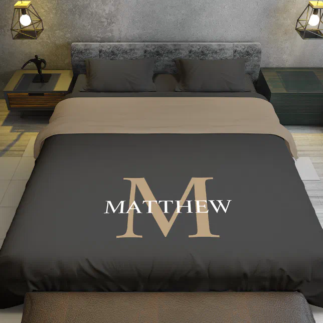 Personalized Name Monogram Black Duvet Cover | Zazzle