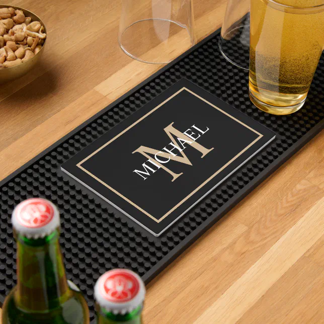 Personalized Name Monogram Black GOLD Bar Mat | Zazzle