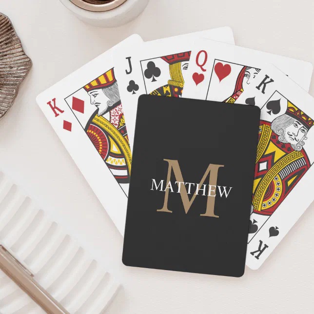 Personalized Name Monogram Black Poker Cards | Zazzle