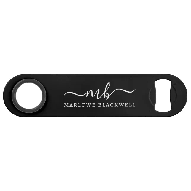 Personalized Name Monogram Black White Bar Key | Zazzle