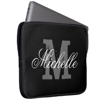 Personalized name monogram laptop sleeve | Black | Zazzle