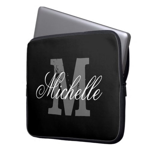 Personalized name monogram laptop sleeve | Black | Zazzle