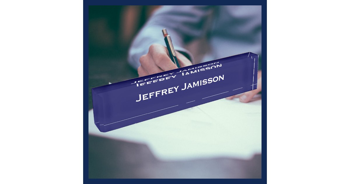 Personalized Name Navy Blue and White Acrylic Desk Name Plate | Zazzle