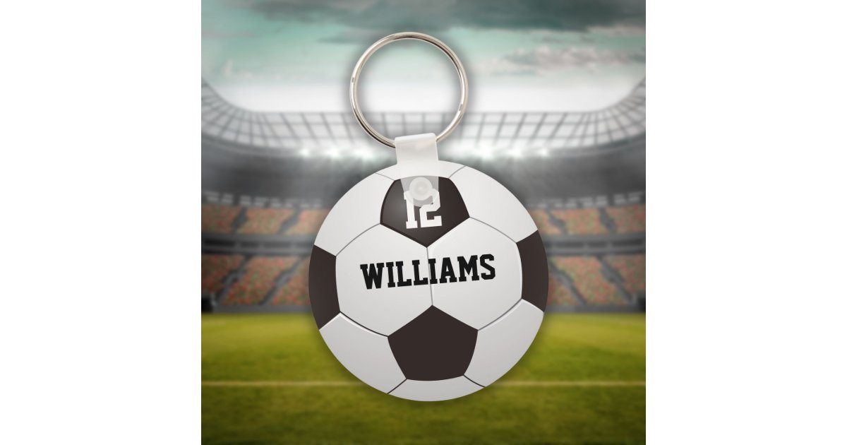 Personalized Name Number Soccer Ball Keychain | Zazzle