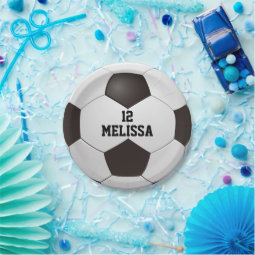Personalized Name Number Soccer Ball Paper Plates | Zazzle