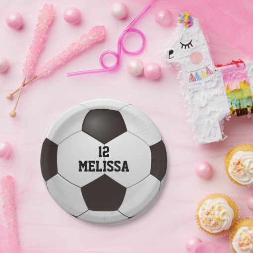 Personalized Name Number Soccer Ball Paper Plates | Zazzle