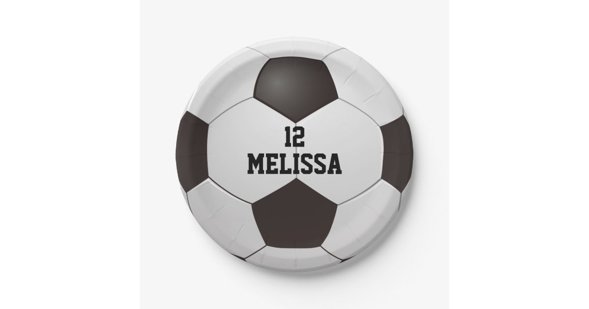 Personalized Name Number Soccer Ball Paper Plates | Zazzle