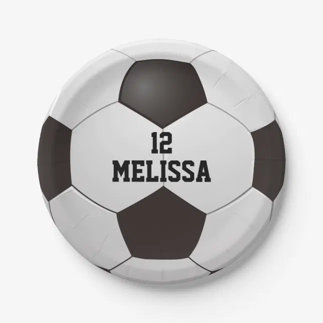 Personalized Name Number Soccer Ball Paper Plates | Zazzle