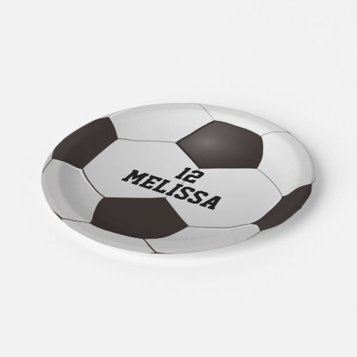 Personalized Name Number Soccer Ball Paper Plates | Zazzle