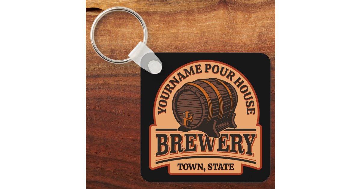 Personalized NAME Old Oak Barrel Beer Keg Brewery Keychain | Zazzle
