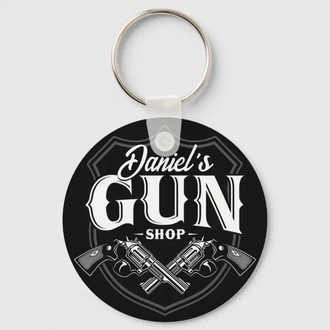 Personalized NAME Old Revolvers Gun Shop Firearms Keychain | Zazzle
