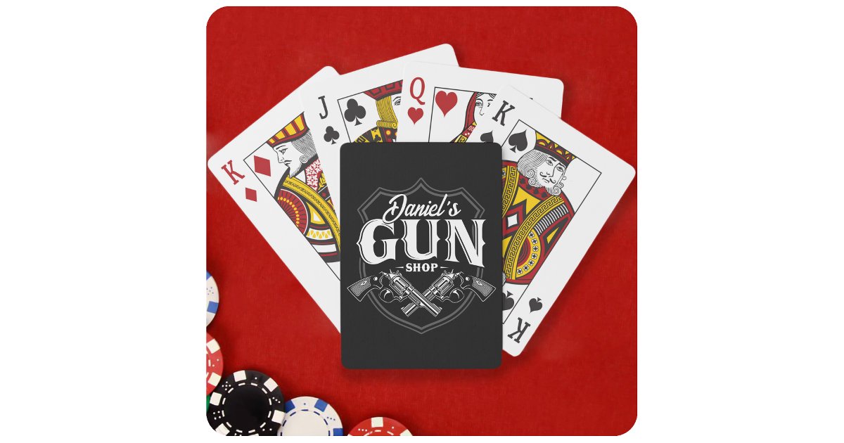 Personalized NAME Old Revolvers Gun Shop Firearms Poker Cards | Zazzle