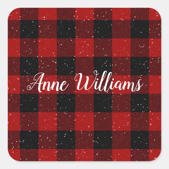 personalized name on buffalo plaid square sticker | Zazzle