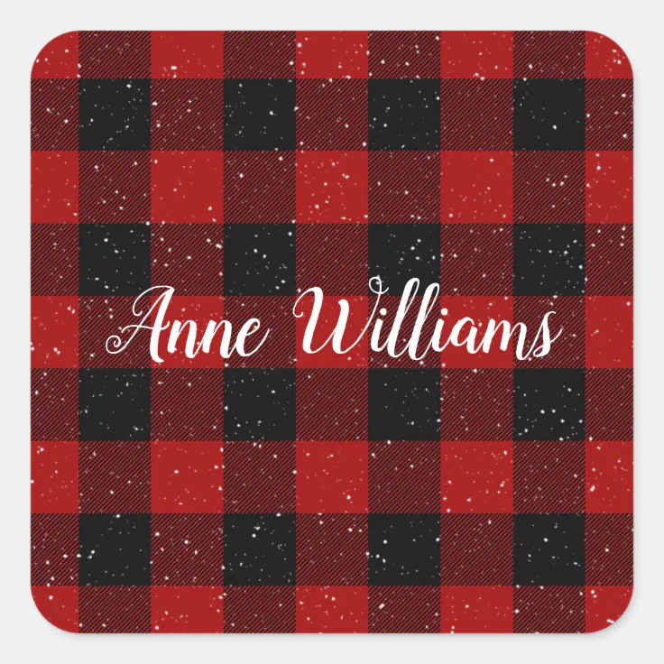 personalized name on buffalo plaid square sticker | Zazzle